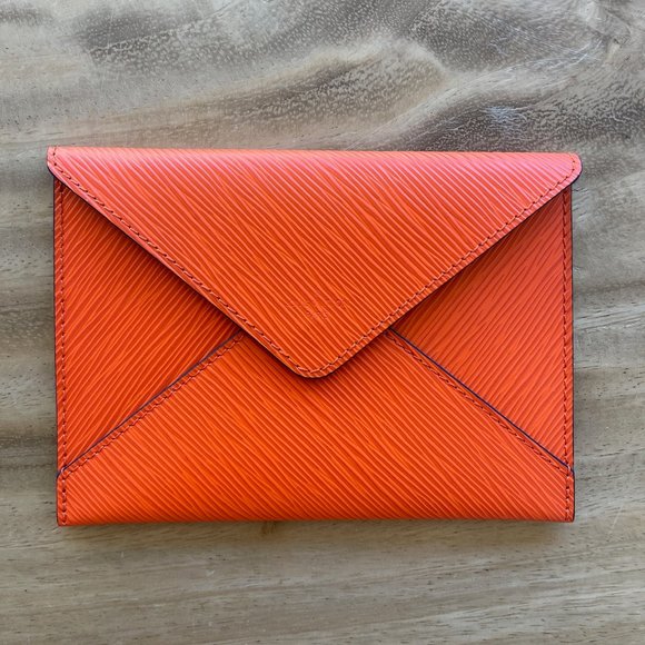 Louis Vuitton | Bags | Louis Vuitton Orange Leather Envelope Wallet ...